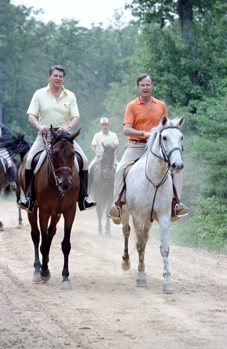 Presidents Reagan and Bush Ride Horses